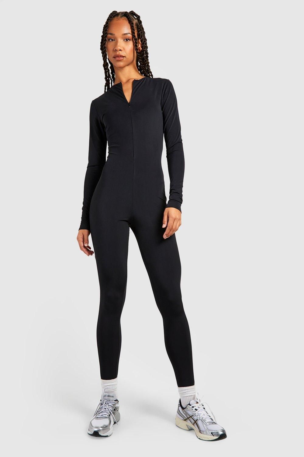 Tall Premium Matte Slinky Zip Front Long Sleeve Unitard