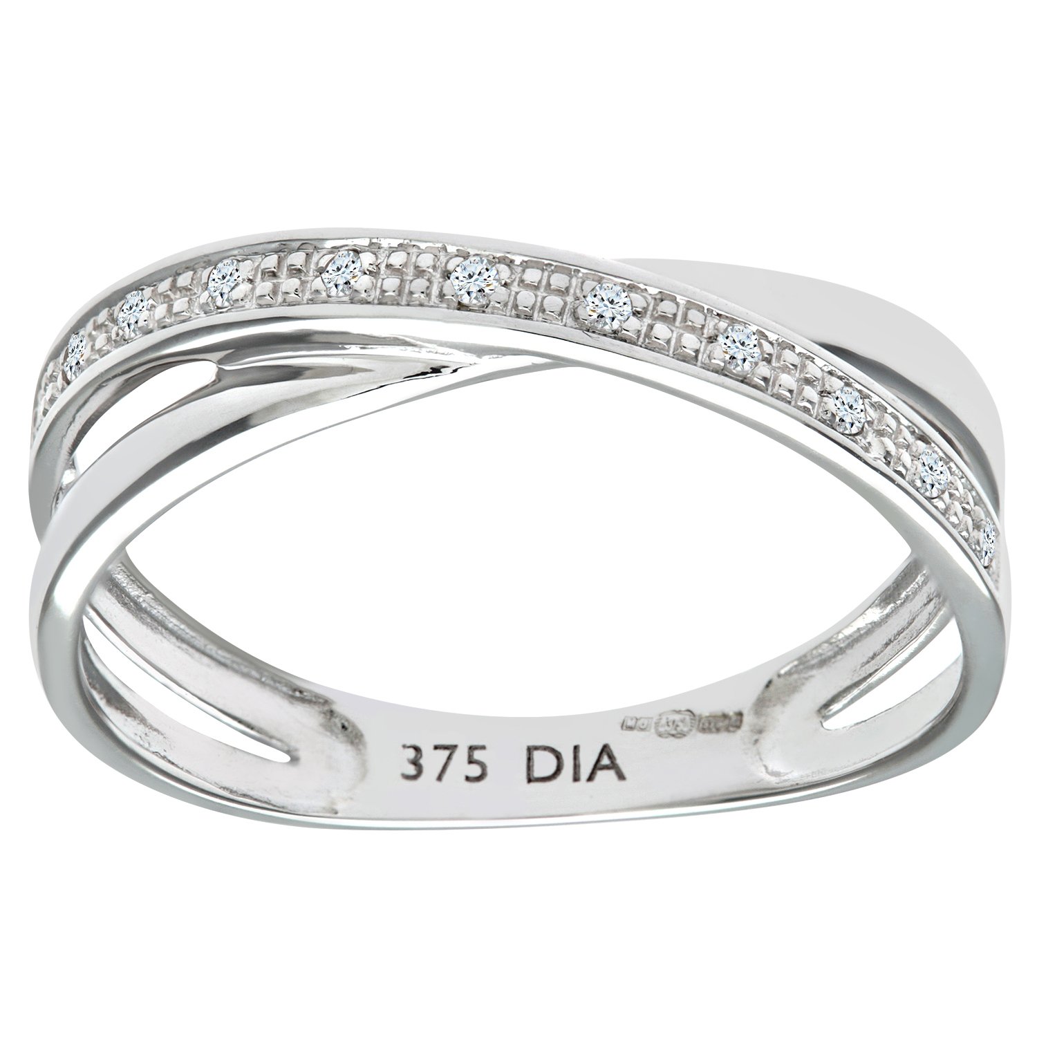 9ct White Gold Diamond Crossover Ring