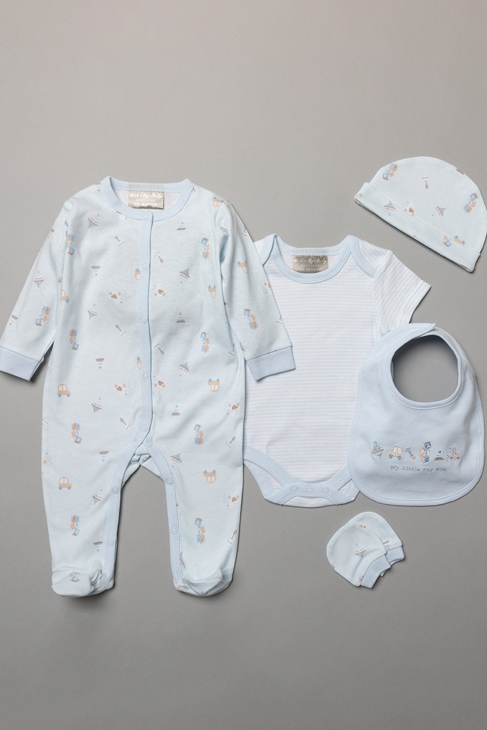 Sky Blue Toy Print Cotton 5-Piece Baby Gift Set