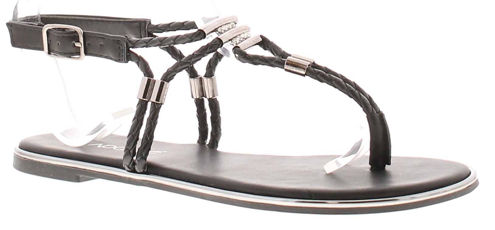 Apache Womens Flat Sandals Toe-Post Blunt Buckle black