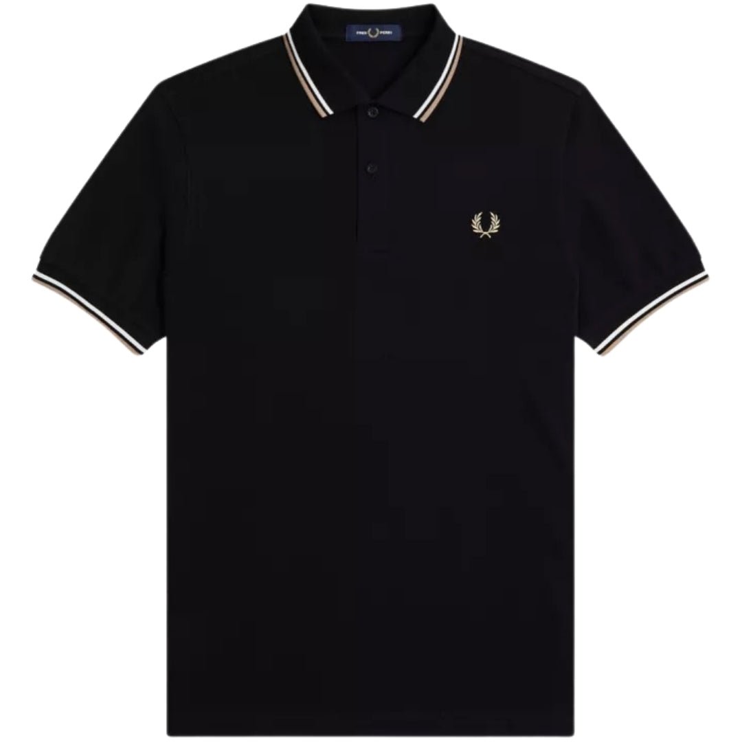 Fred Perry Brown Twin Tipped Collar Black Polo Shirt