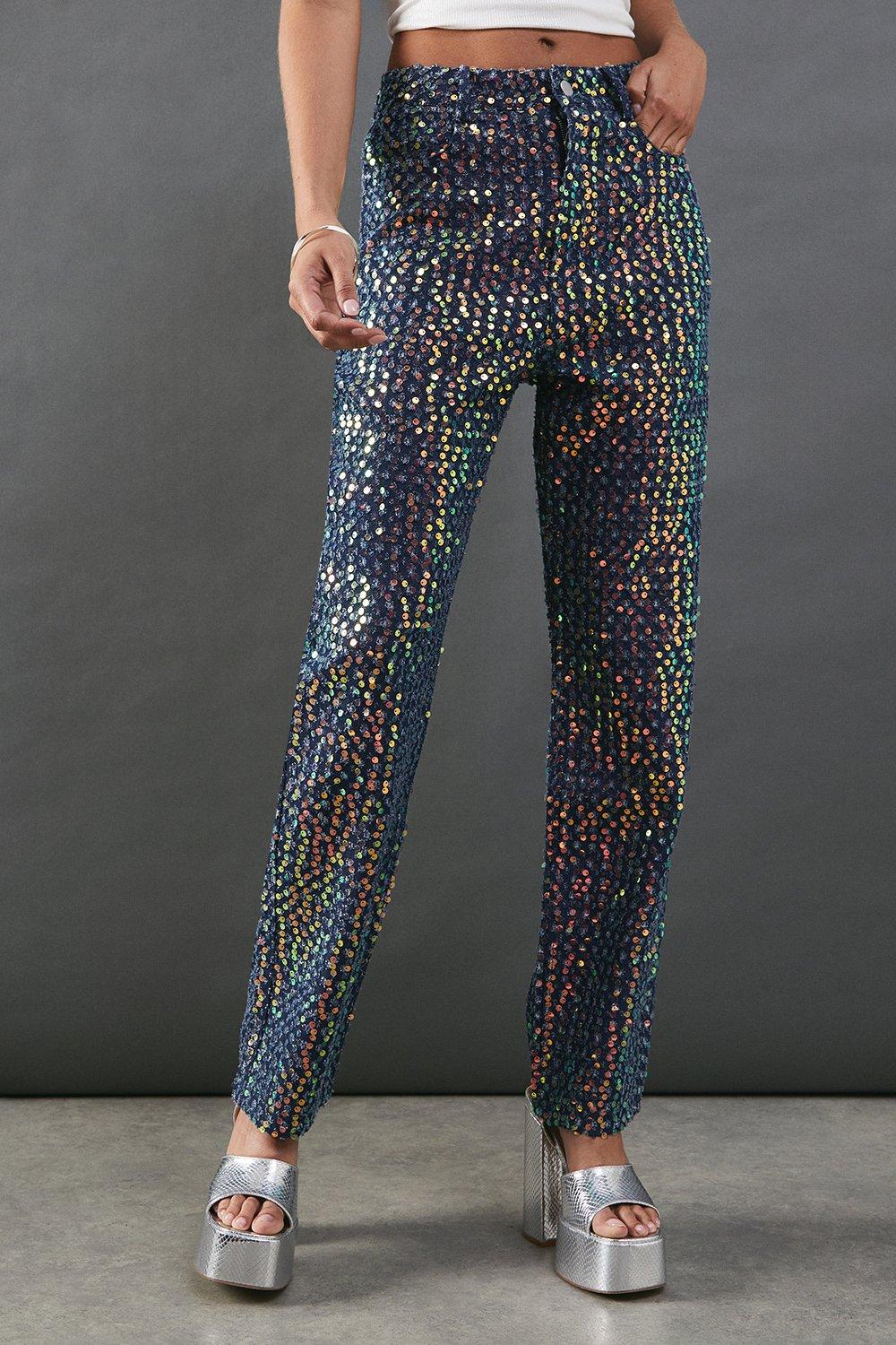 Sequin Straight Leg Jeans