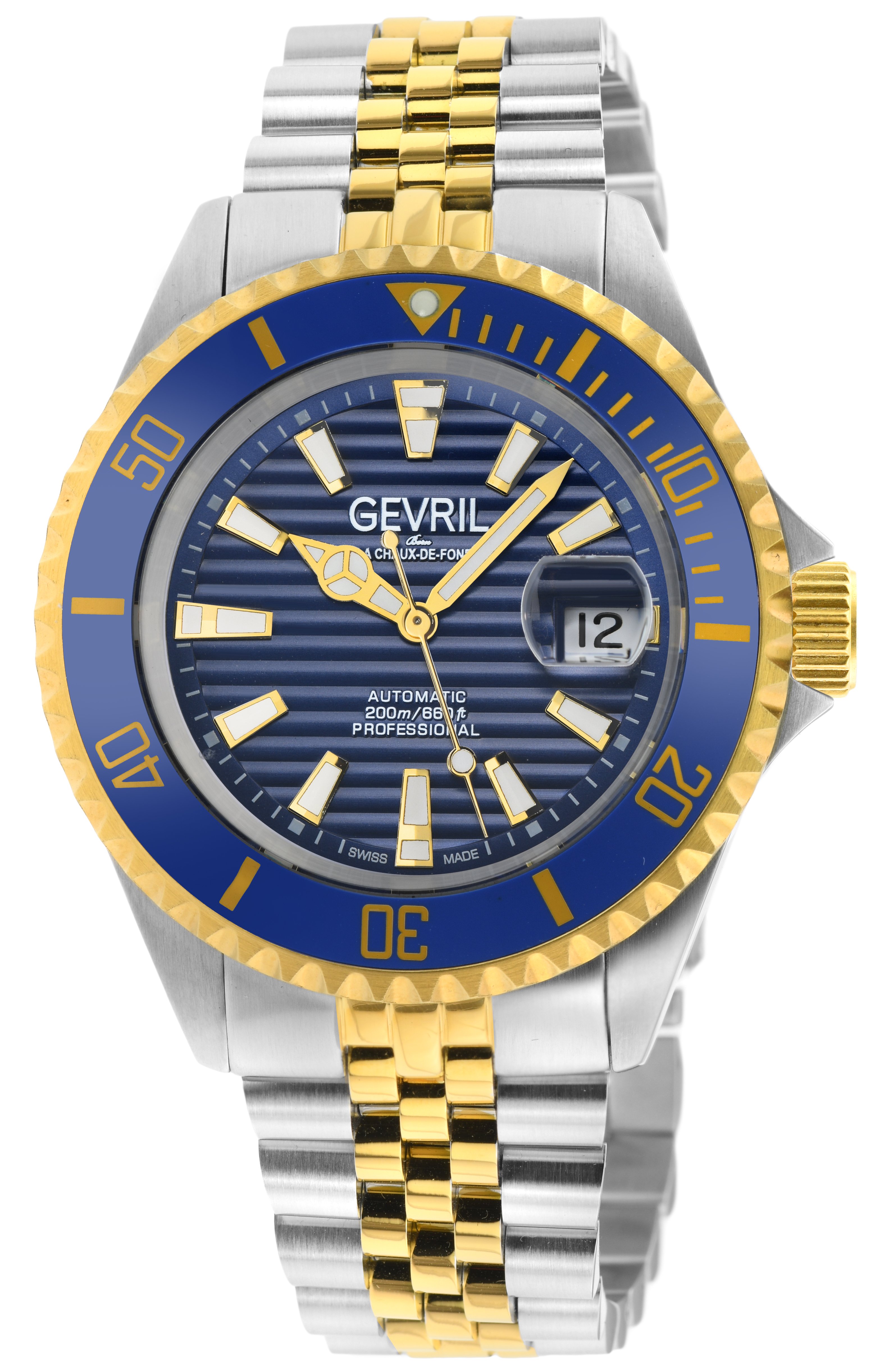 Gevril Men's Chamber Blue dial, Two-toned Swiss Automatic Sellita SW200 ...