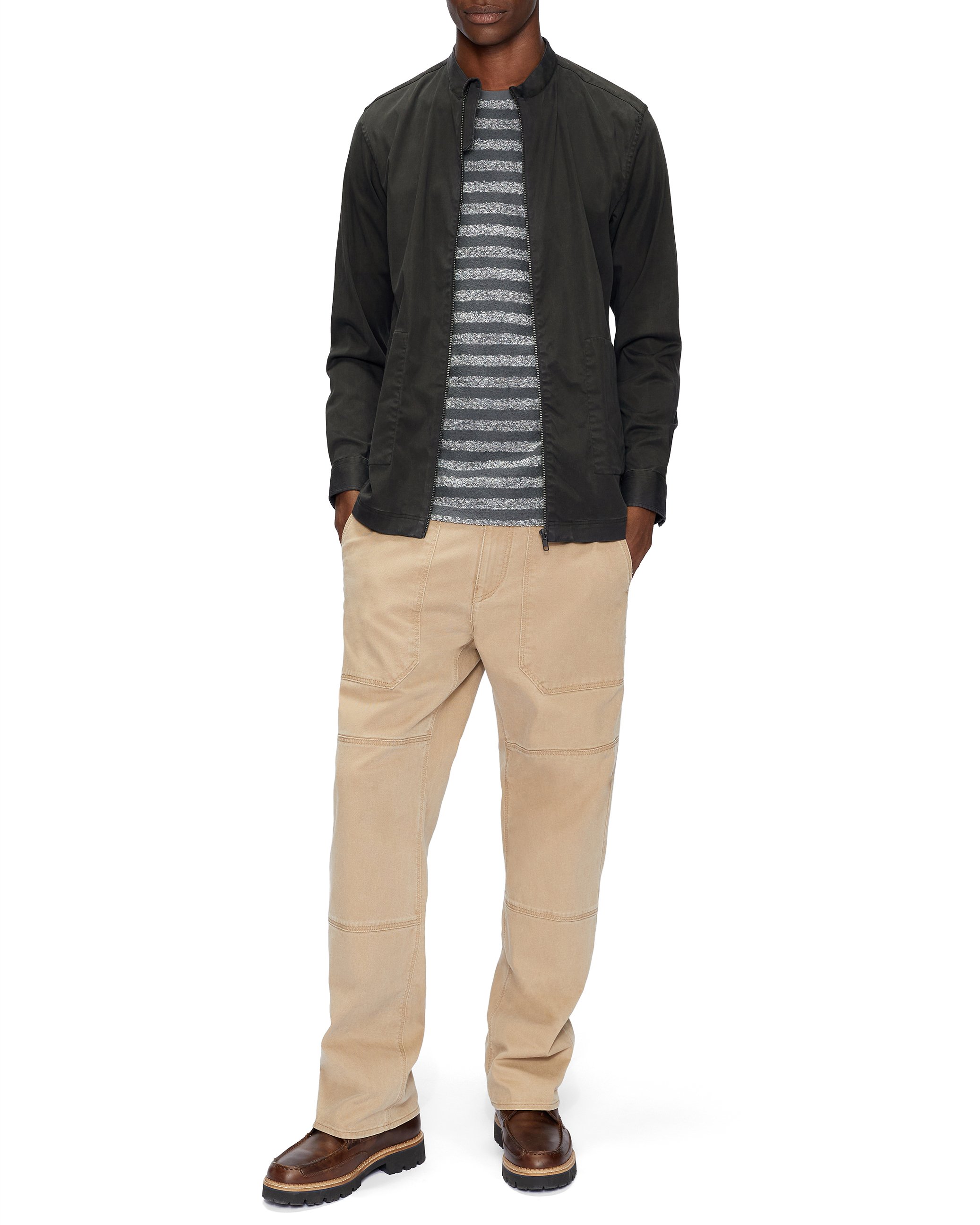Ted Baker Resultz Long-Sleeved Zipped Grandad Collar Shacket, Black