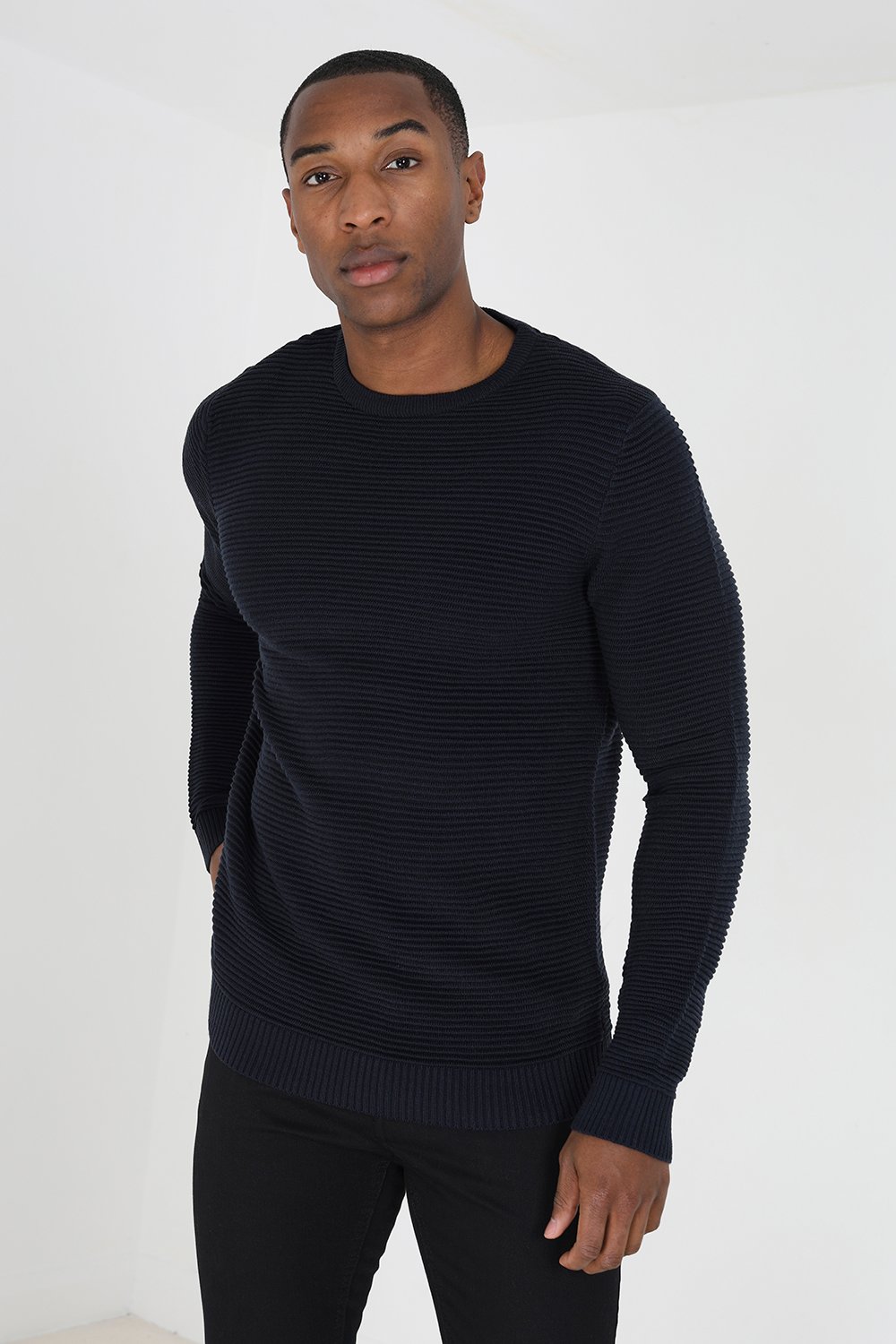 Dark Navy 'Adem' Crew Neck Knitted Jumper
