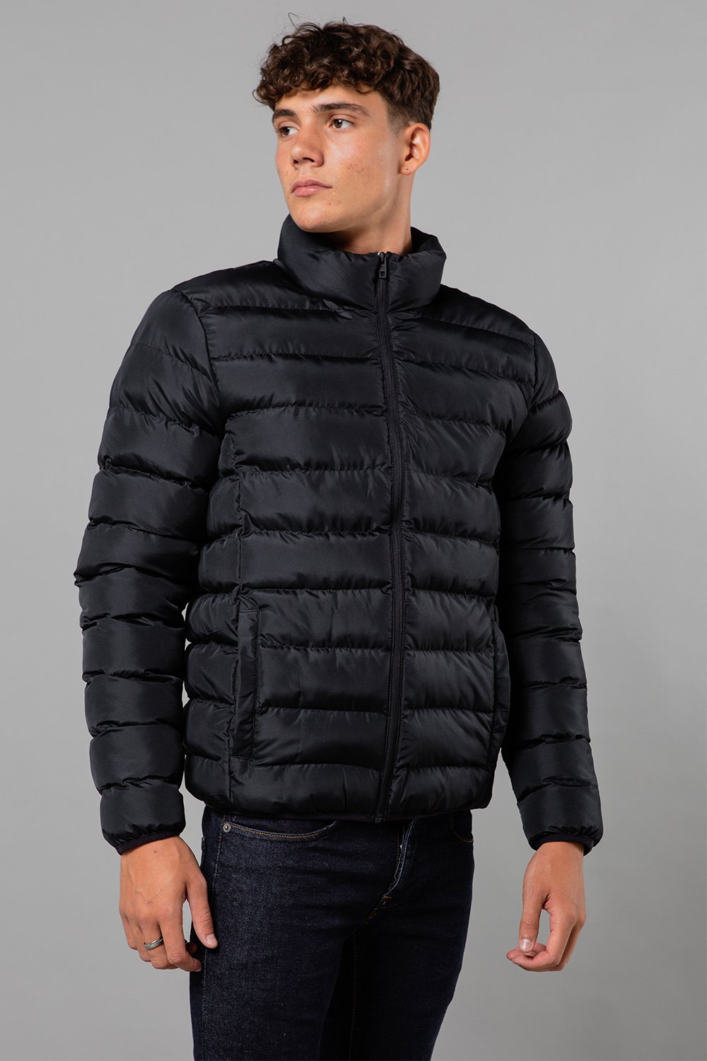 Navy Funnel Neck Puffer Jacket