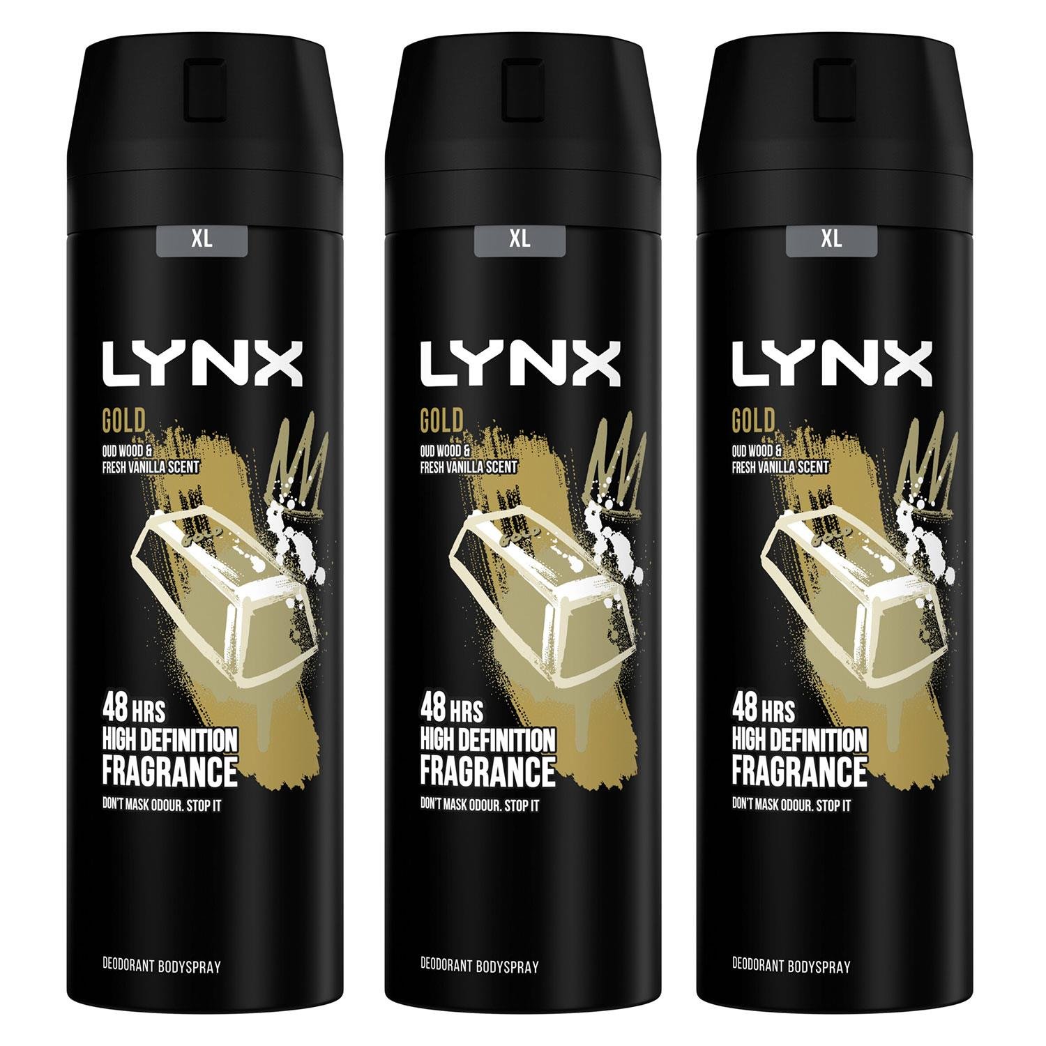 Lynx XL 48-H High Definition Fragrance Gold Body Spray Deodorant 3 Pack ...