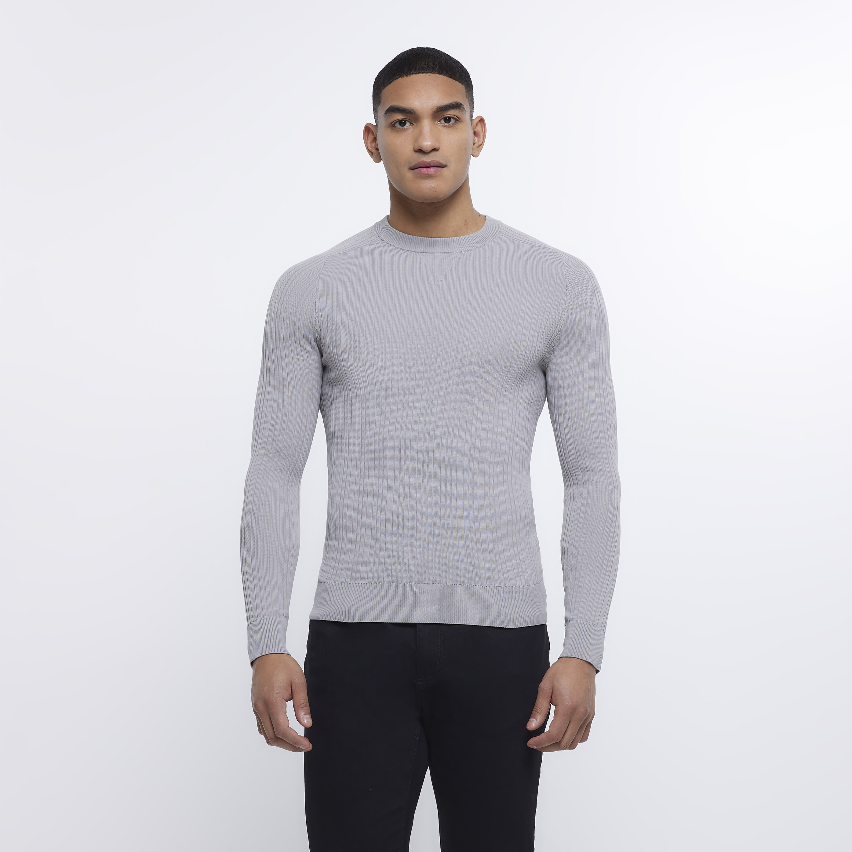 River Island Mens Grey Long Sleeve Muscle Jumper