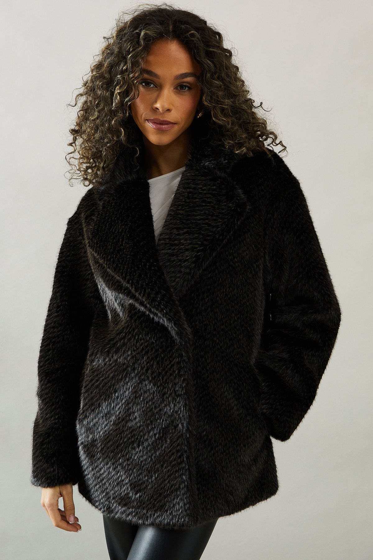 Two Tone Faux Fur Coat