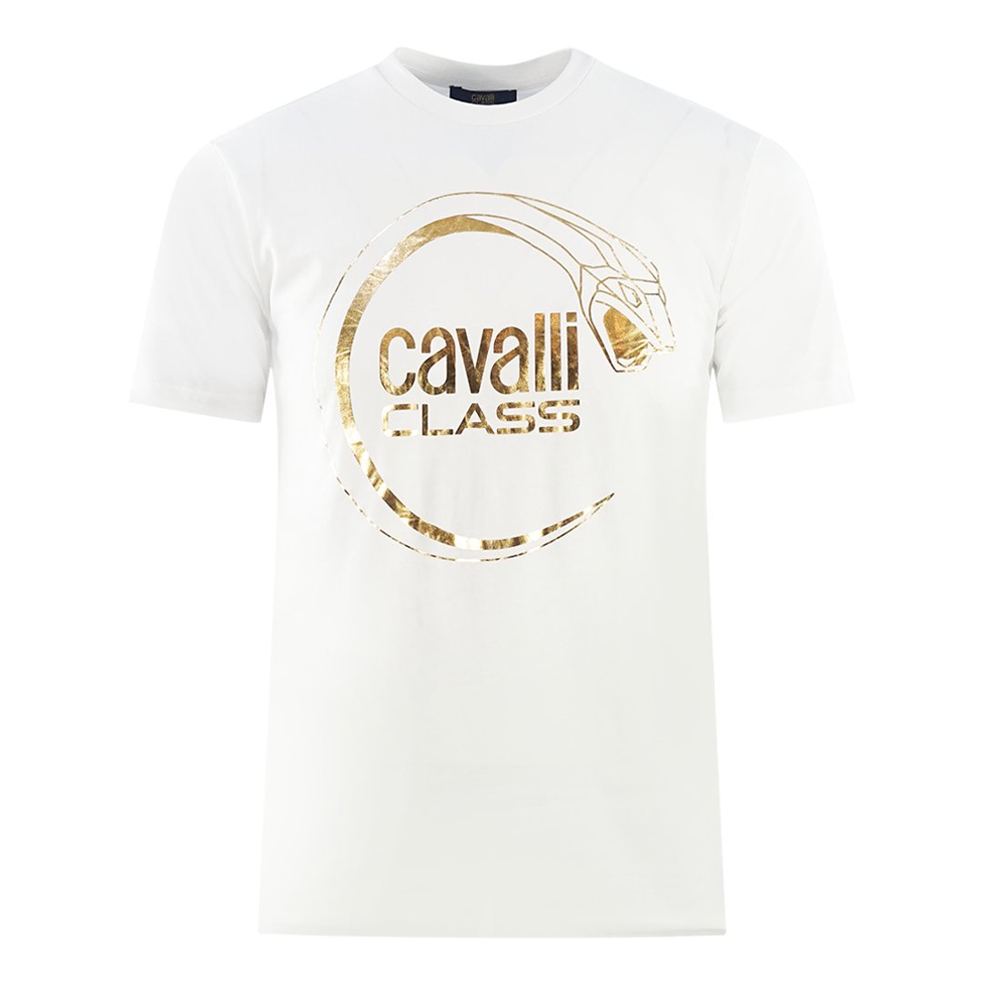 Cavalli Class Piercing Snake Logo White T-Shirt