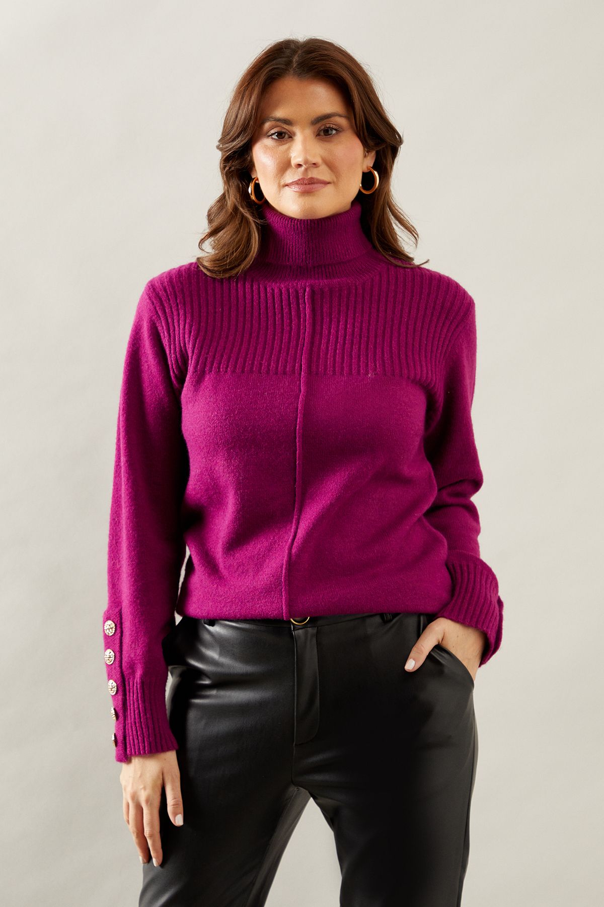 Rib Panel Button Sleeve Jumper