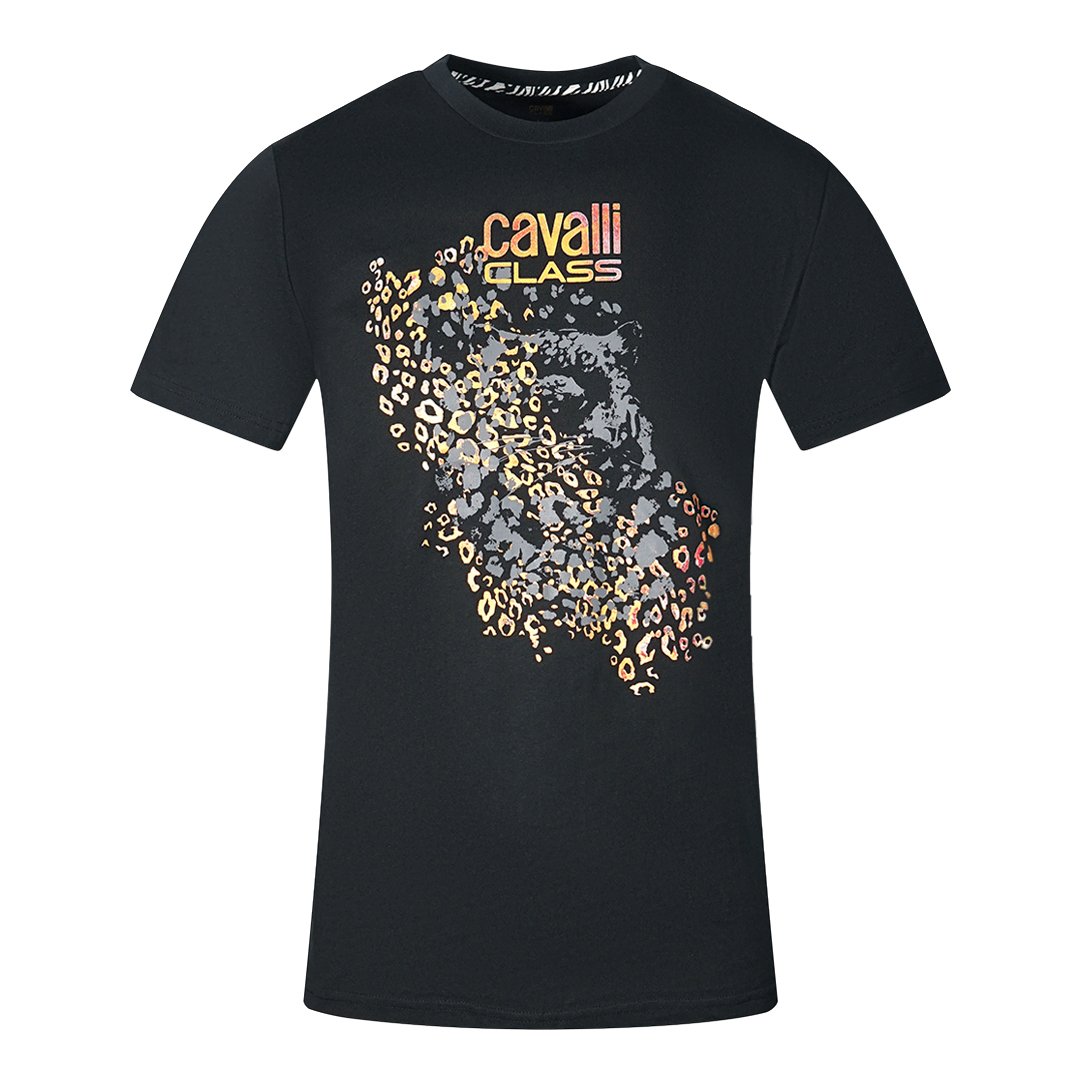 Cavalli Class Leopard Print Silhouette Black T-Shirt