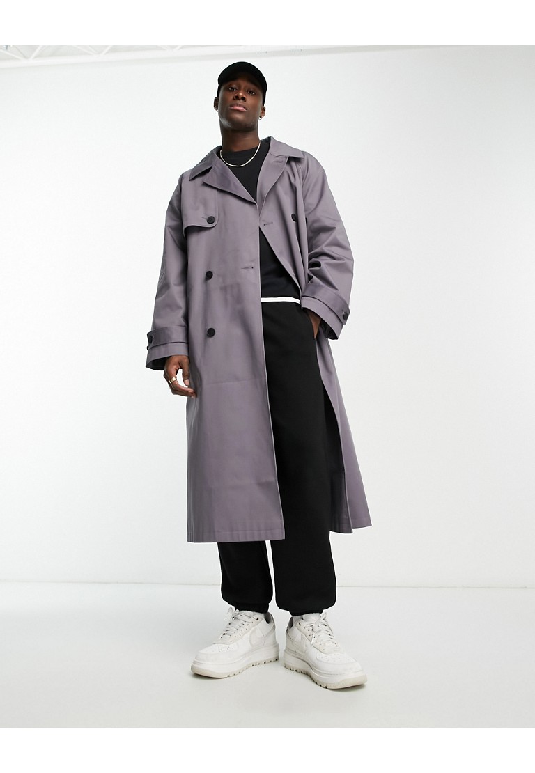ASOS DESIGN extreme oversized trench coat in slate grey