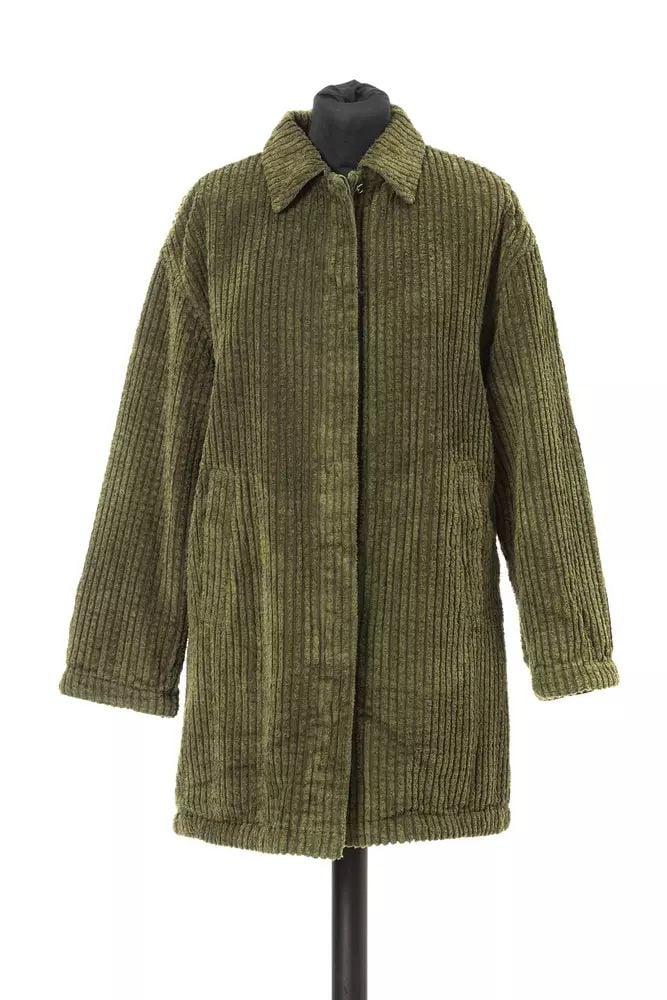 Wide Ribbed Jacket with Teddy Fur Padding and Logo Button Closure