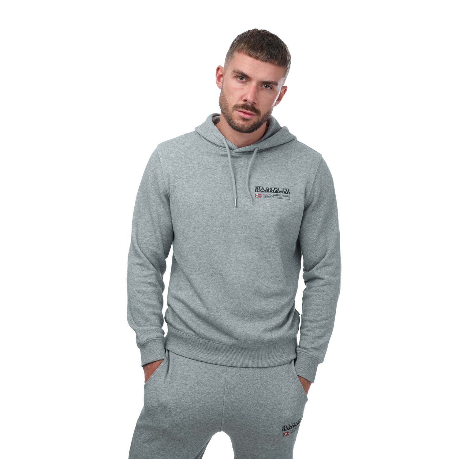 Men's Napapijri Kasba Logo Hoody in Grey Marl