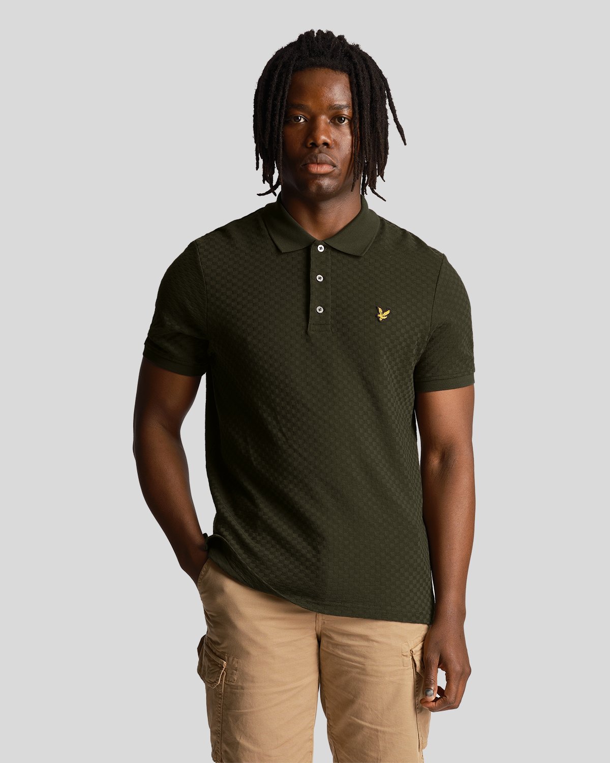 Lyle & Scott Grid Texture Polo Shirt in Brown