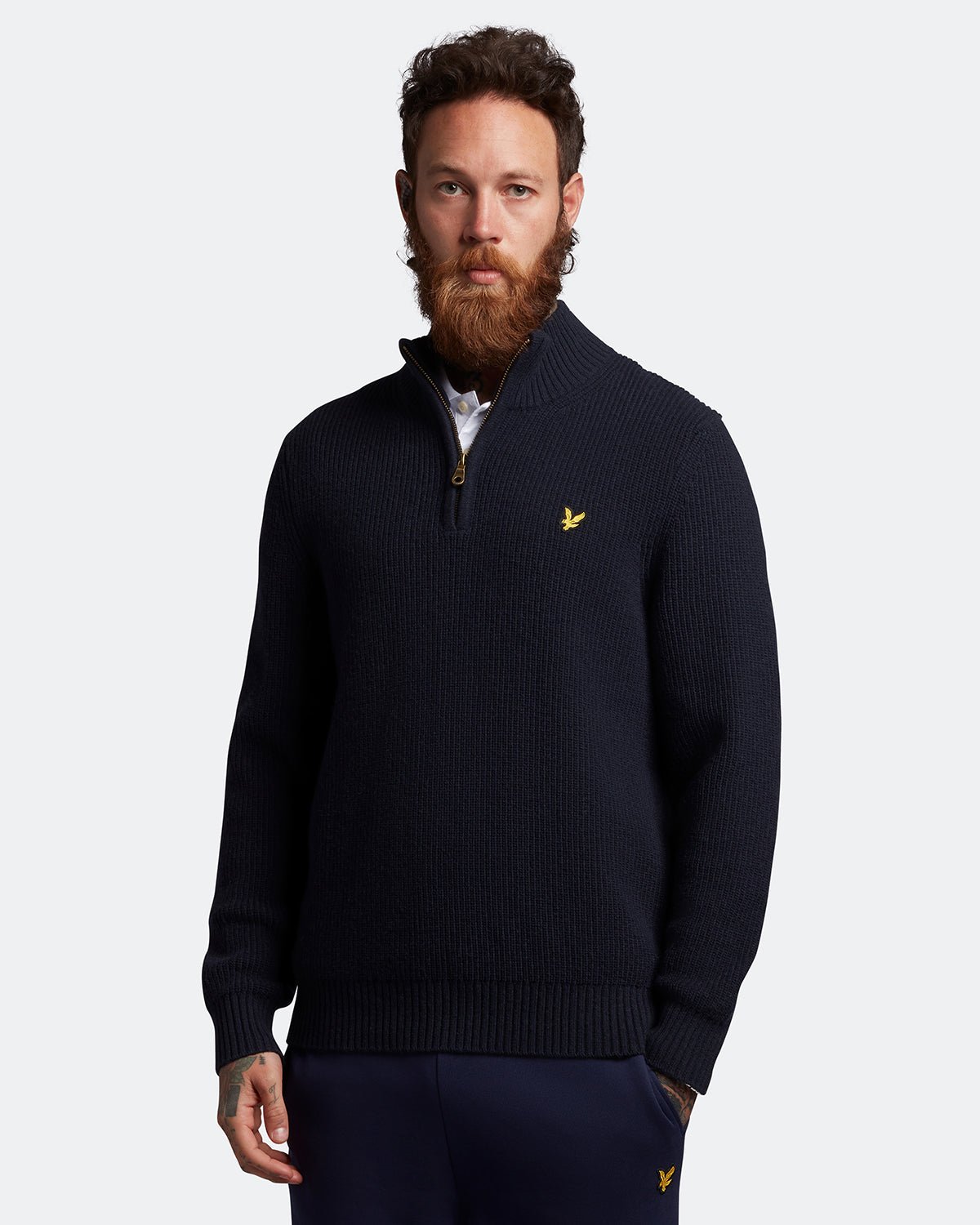 Men's Lyle And Scott Ribbed Quarter Zip Jumper in Navy