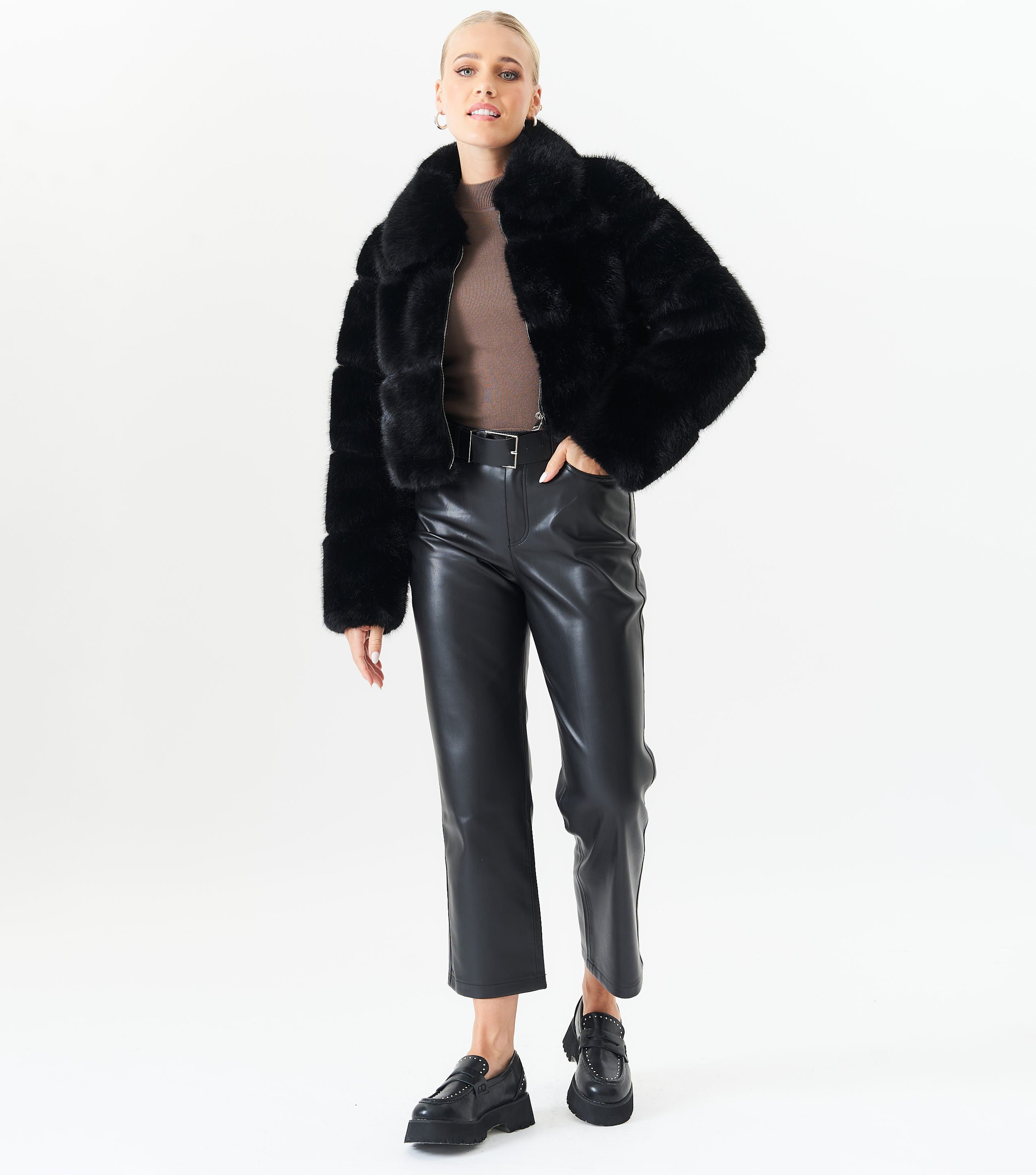 Panel Faux Fur Cropped Jacket