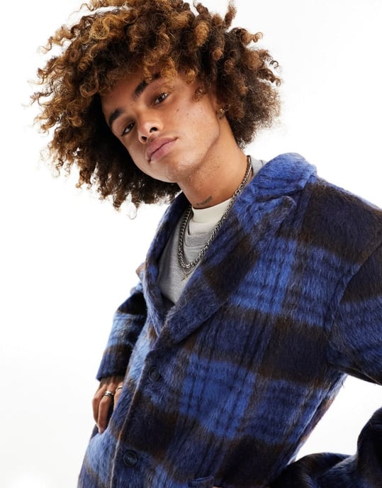 ASOS DESIGN oversized wool look overcoat in blue check
