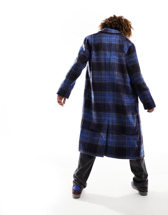 ASOS DESIGN oversized wool look overcoat in blue check