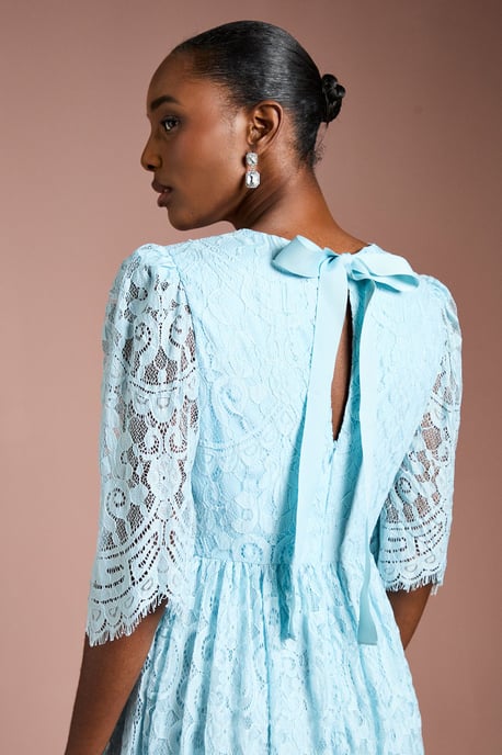 Lace Short Sleeve Midi Dress