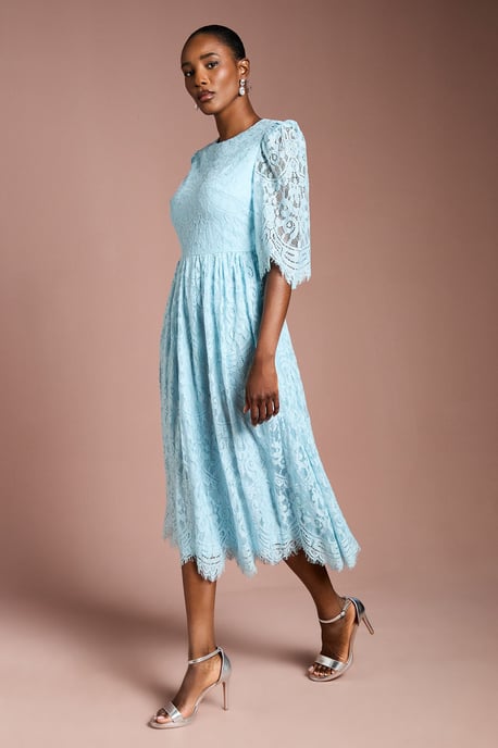 Lace Short Sleeve Midi Dress