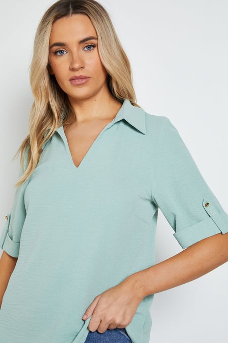 Relaxed Collar Shirt With Tab Sleeve