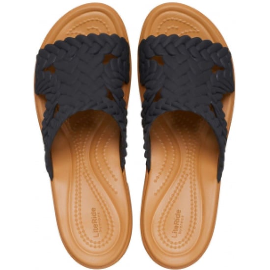 Women's Crocs Brooklyn Woven Open Toe High Heel Mules in Black