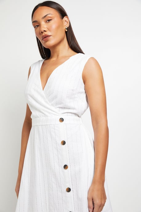 Wrap Button Detail Broderie Midi Dress