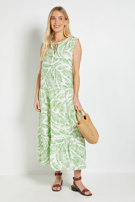 Petite Tropical Tiered Sleeveless Maxi Dress