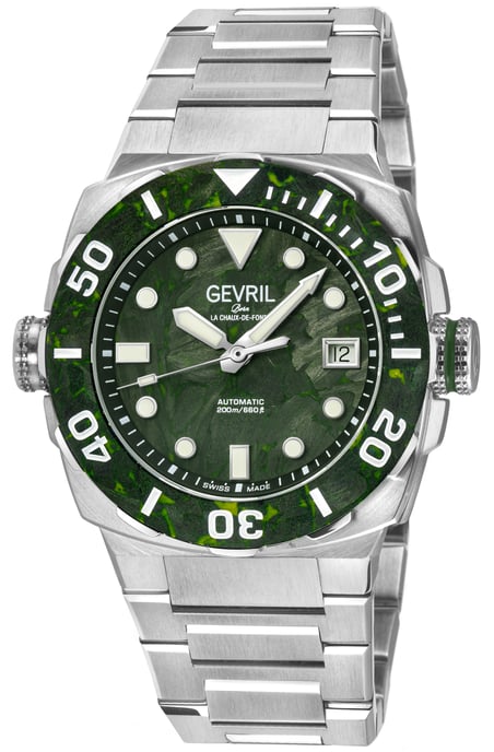 Gevril Men's Fortuna 316L Stainless Steel Case, Carbon Bezel, Black ...