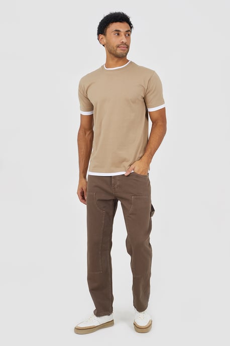 Brown Cotton Slim Leg Carpenter Style Trousers