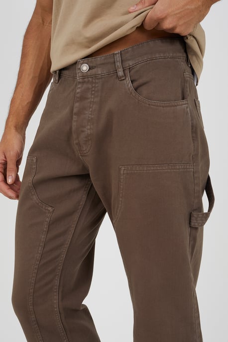 Brown Cotton Slim Leg Carpenter Style Trousers