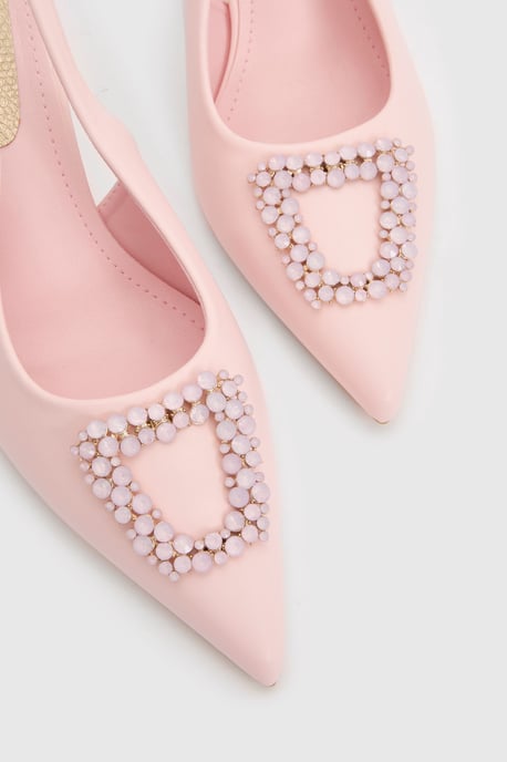 Diana Pink Faux Leather Square Coloured Trim Medium Stiletto Heel ...