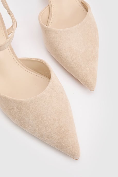 Vicky Faux Suede Low Heel Point 2 Part Kitten Heel Court Shoes