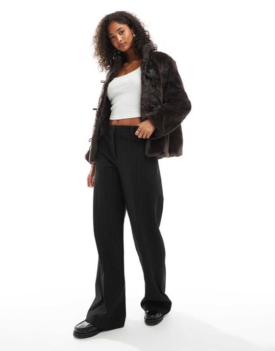 Vero Moda faux fur jacket with toggle fastening in chocolate brown