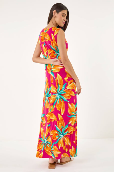 Floral Twist Front Stretch Maxi Dress