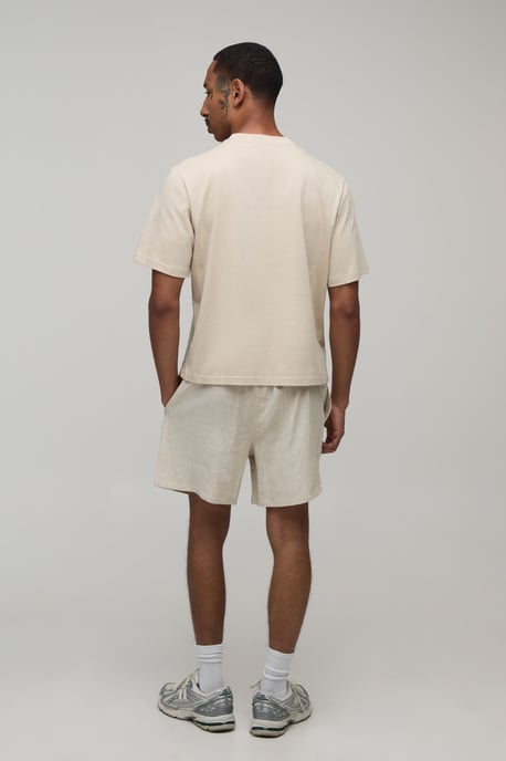 Relaxed Fit Linen Blend Boxer Style Embroidered Short