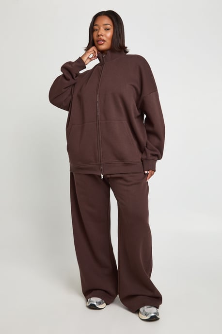 Plus Double Ended Zip Funnel Neck Sweatshirt Tracksuit