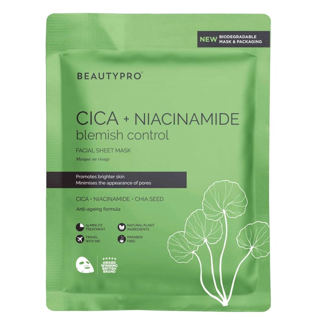 BeautyPro Cica + Niacinamide Blemish Control Facial Sheet Mask for ...