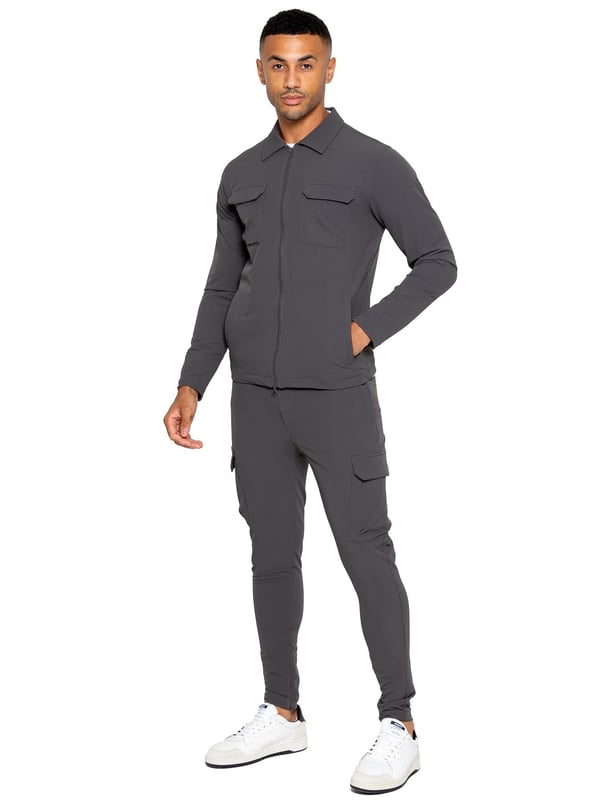 Enzo | Mens Cargo Shacket Tracksuit Set - Grey