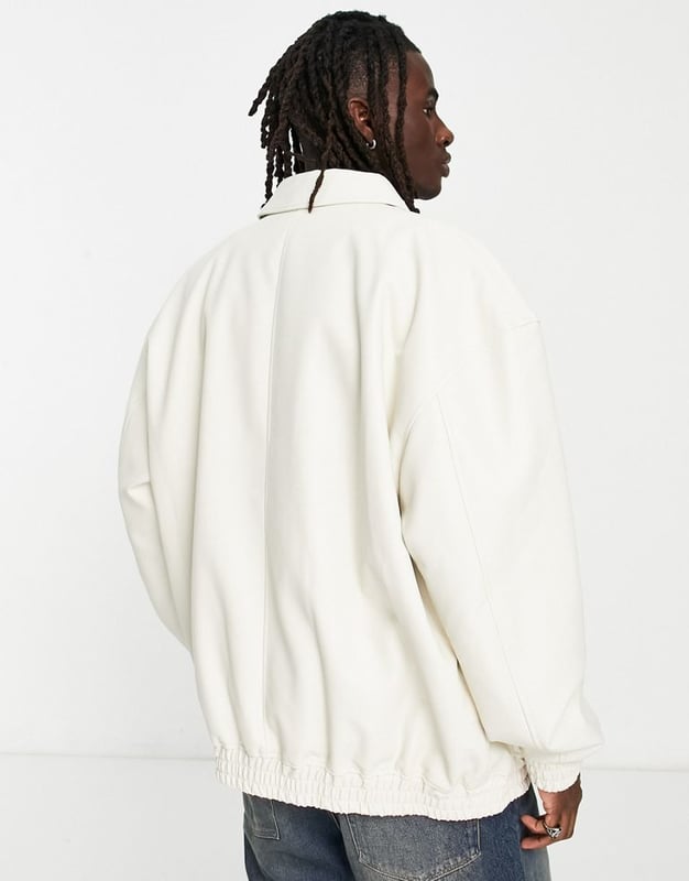 ASOS DESIGN extreme oversized faux leather bomber jacket in beige-Neutral