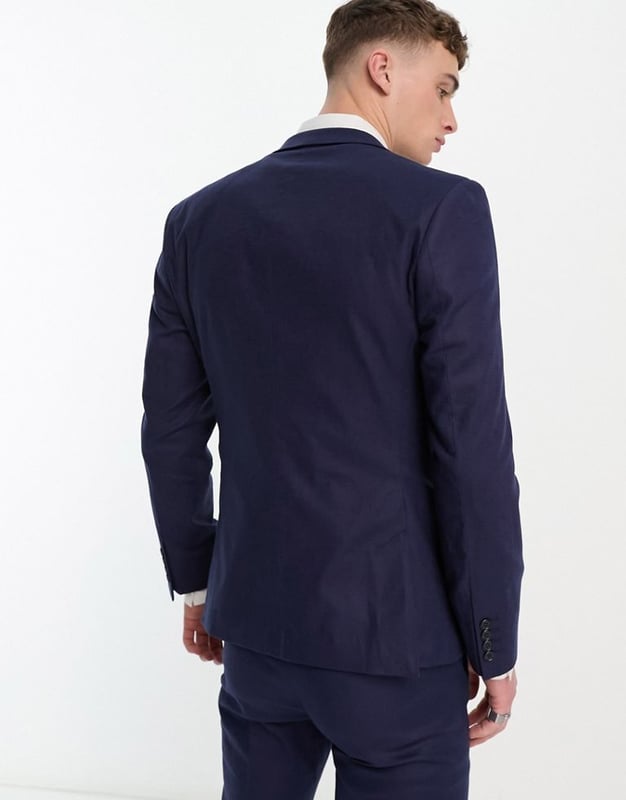 ASOS DESIGN skinny linen mix suit jacket in navy