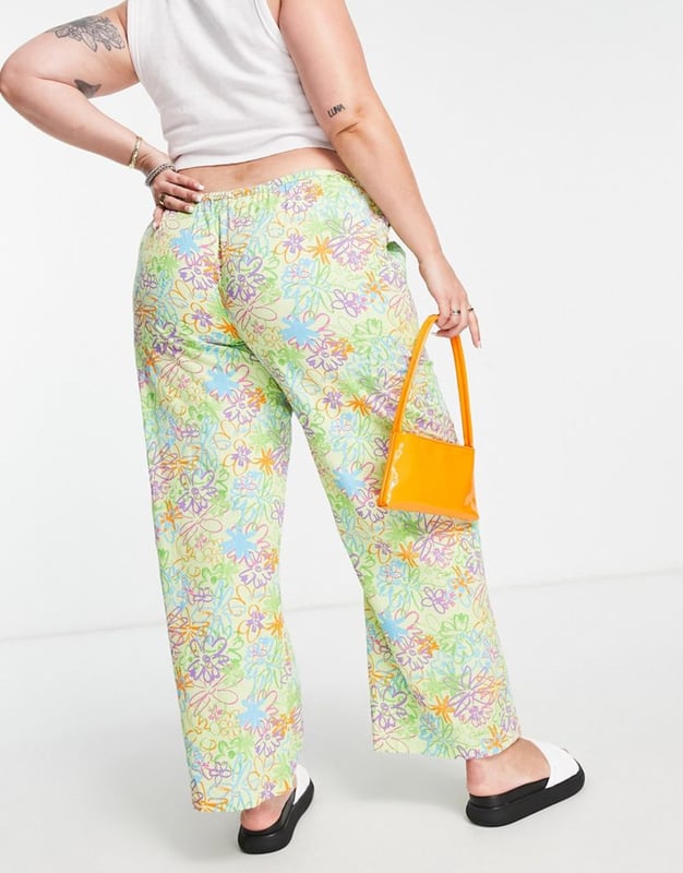 COLLUSION Plus scribble floral beach trouser in multi