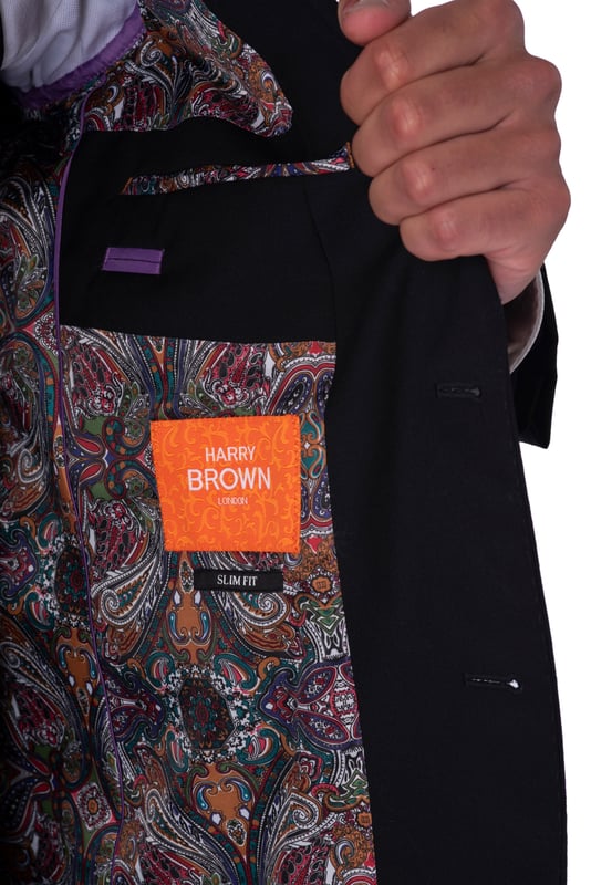 Alvin Harry Brown Black Three Piece Slim Fit Suit