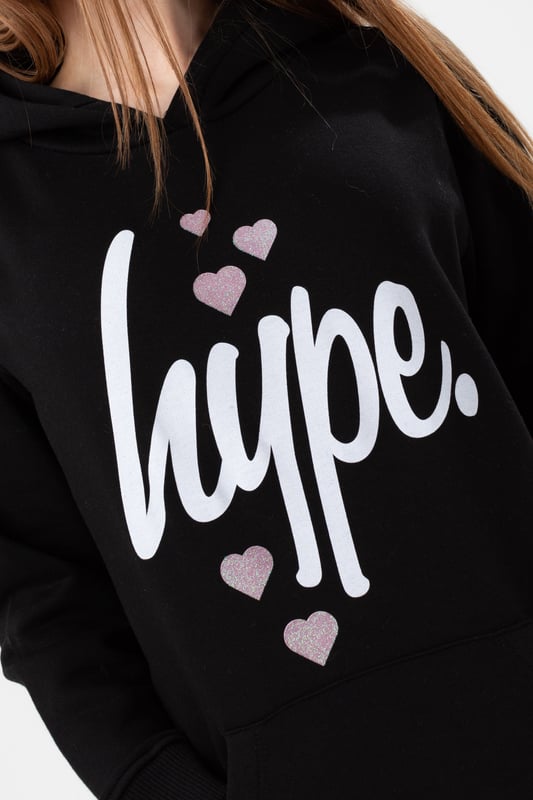 Hype Girls Black Hearts Hype Script Hoodie