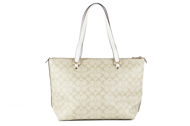 COACH Women's Signature Coated Canvas and Leather Gallery Tote Handbag