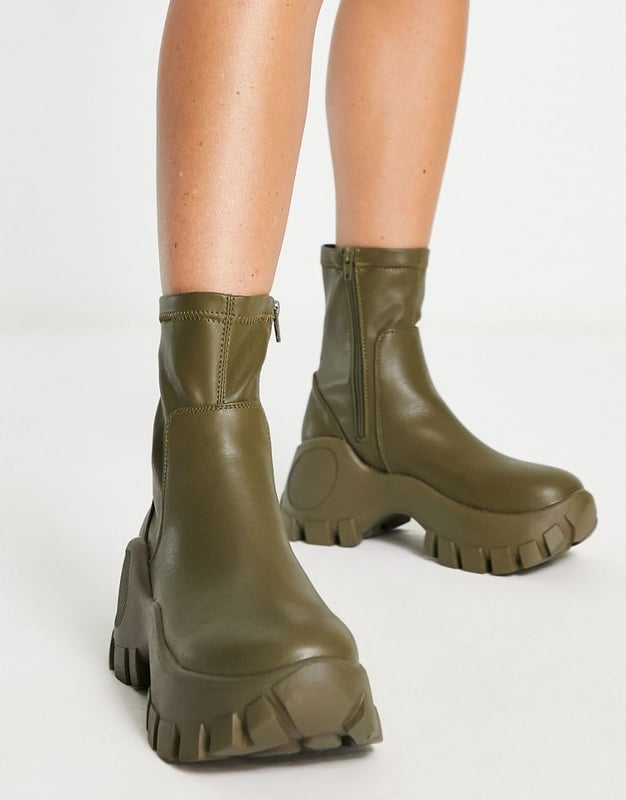 Public Desire Exclusive Nile cleated chunky sole boots in olive-Green
