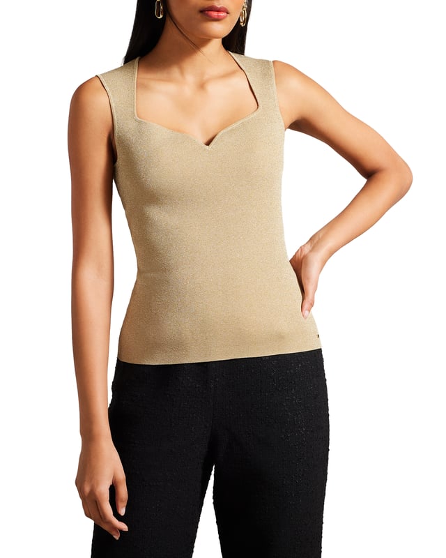 Ted Baker Vonyaa Fitted Knit Top With Sweetheart Neckline, Gold