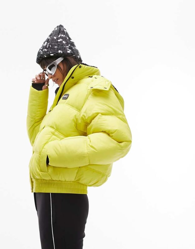 Topshop Sno ski hooded puffer jacket in chartreuse-Multi